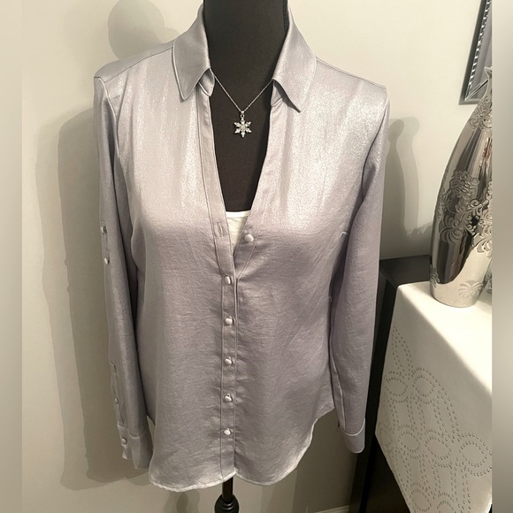 Express | Tops | Silver Express Portofino Blouse | Poshmark